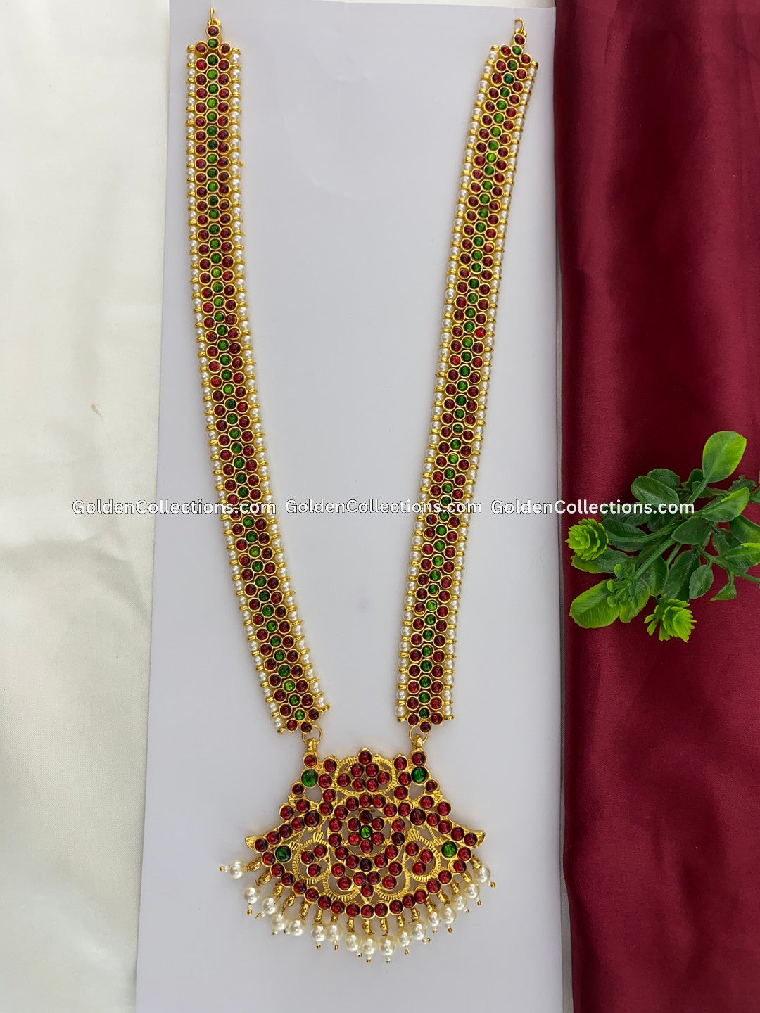 Kempu Red Green Bharatanatyam Necklace - GoldenCollections BLN-022 ...